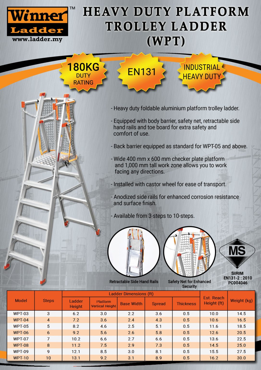 Winner Heavy Duty Platform Trolley Ladder - MYLadder Sdn Bhd