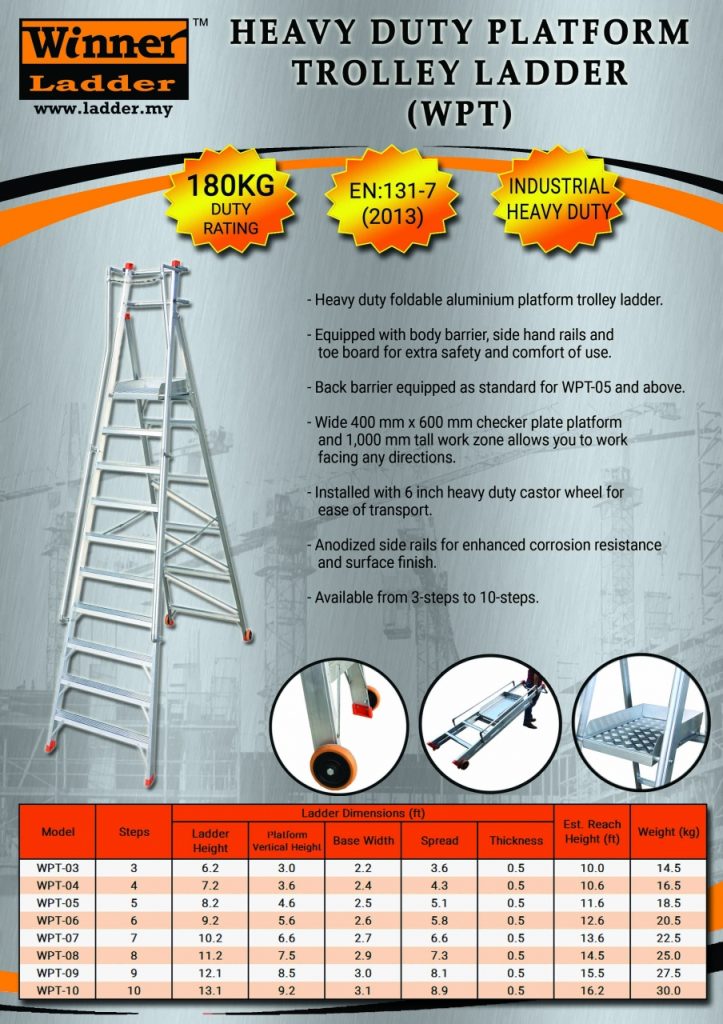 Winner Heavy Duty Platform Trolley Ladder - MYLadder Sdn Bhd